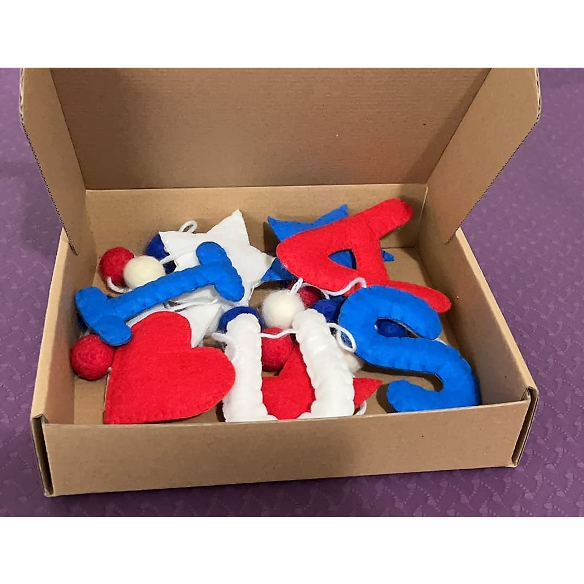 Awesome Bros Craft Handmade 4th of July Decorations American Independence Day Party Banner Felt Ball Garlands White Blue and Red Pom Pom Ball Felt Letters Garlands(4th of July Garland)