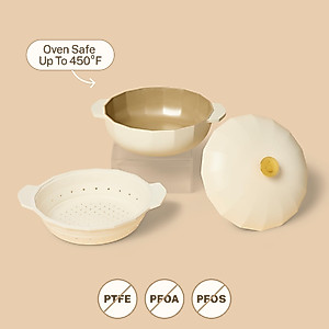 Cravings by Chrissy Teigen The Perfect Pan Dutch Oven with Lid 5.3 Quart, Matte Enamel Finish, Stainless Steel Knob, Steamer Basket Included, Oven Safe up to 450°F