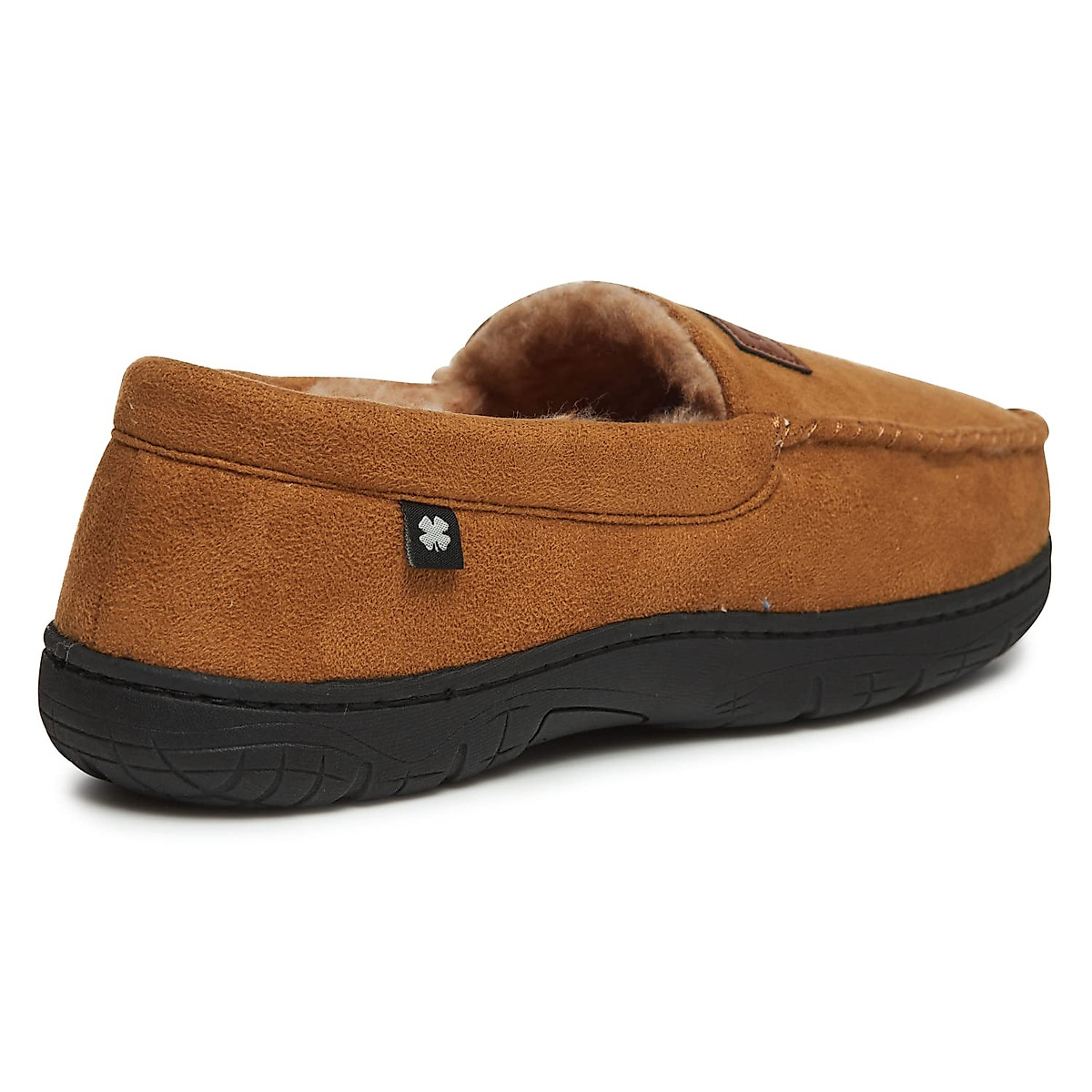 Lucky Brand Micro Suede Moccasin Slippers for Men with Faux Fur Lining, Tan, M