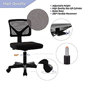 Swivel Computer Office Mesh Desk Chair Armless Small Desk Chair Adjustable Black Computer Task Chair No Armrest Mid Back Home Office Chair for Small Spaces