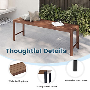 DIFY 3 Pcs Outdoor Furniture Set, Patio Dining Set with Metal Frame Rectangular Picnic Table and Outdoor Metal Backless Benches for Balcony, Poolside and Deck, Walnut