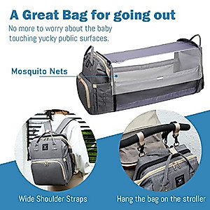 SALIFA Diaper Bag Backpack with Changing Station, Foldable Baby Diaper Bags Large Capacity Waterproof USB Charging Port, Mummy Bag for Baby Boy Girl, Gray