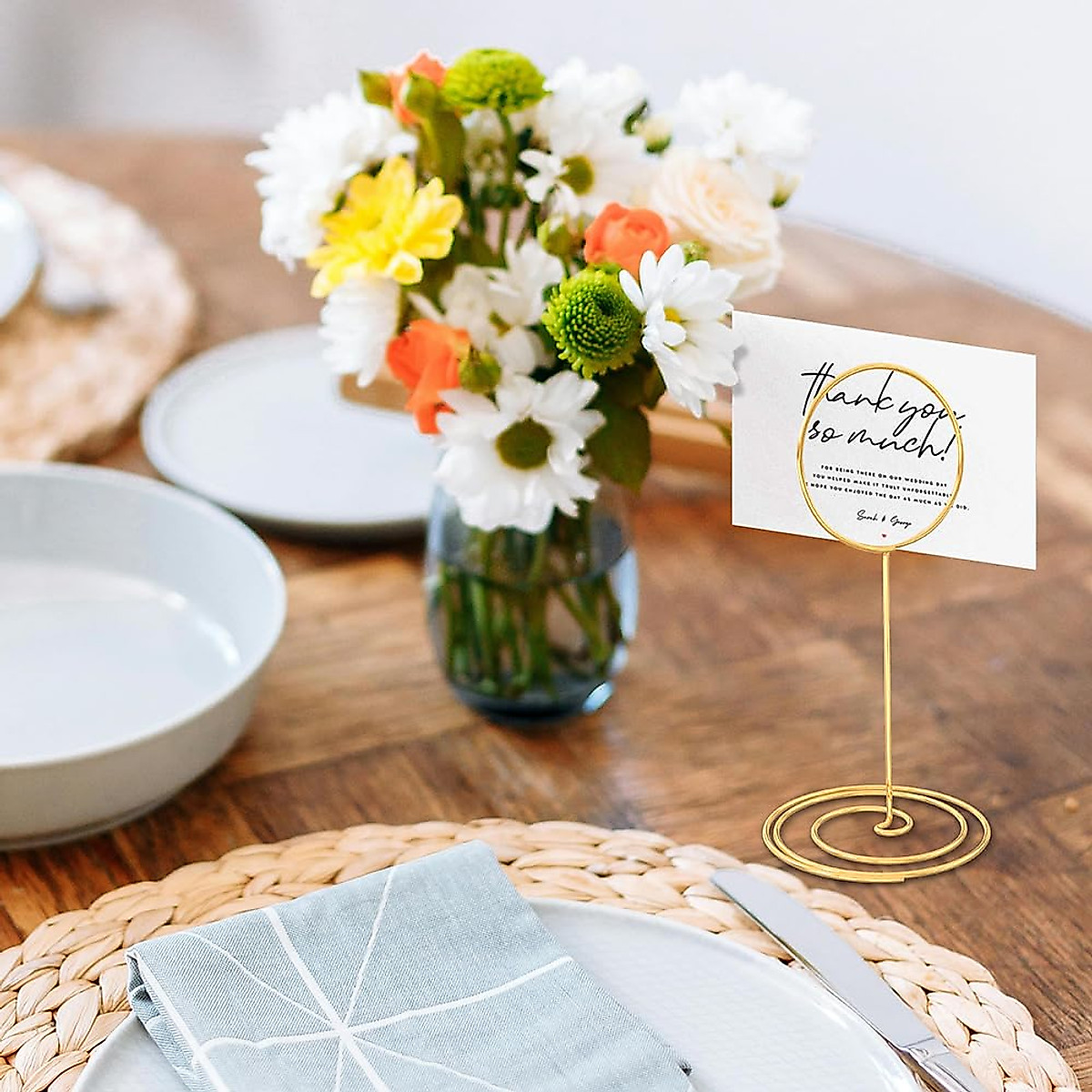 GAOHUI 20 Pack Table Number Holders - 3.35 Inch Picture Holder - Table Number Stands for Photo Memo Wedding Party Birthday Restaurant Graduation Card Stand - Food Labels for Party Buffet(Gold, 3.35")