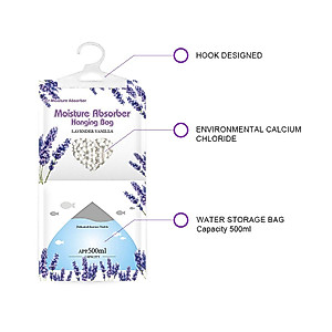 CANAGER Hanging Moisture Absorber, Lavender Vanilla Moistureproof Hanging Bag，Dehumidifier Bag (8 packs) Hanging Closet Dehumidifier Bags, Moisture Absorb 12.5 oz