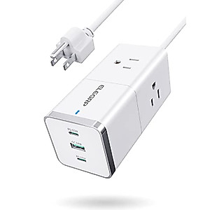 ELEGRP Travel Power Strip with 65W USB C, 3 Outlets 3 USB(2 USB-C), 5ft Extension Cord with 3 Widely Spaced Outlets, 65W USB C Fast Charging Compatible with MacBook, Travel Hotel Cruise Essentials
