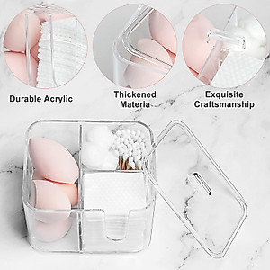 Qtip Holder, Cosmetic Items Storage Dispenser, 4 Compartments Bathroom Canisters for Cotton Swab, Cotton Ball, Cotton Pad Organizer, Clear Acrylic Containers with Lid for Bathroom Vanity Countertop