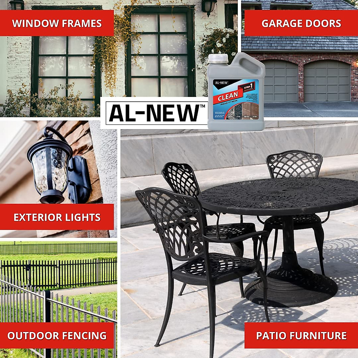 AL-NEW Step 1 Clean | Cleaning Solution for Outdoor Patio Furniture, Garage Doors, Window Frames, Exterior Lights & Fencing (16 Ounce)