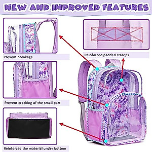BLUEFAIRY Clear Backpack for Girls Stadium Approved Heavy Duty PVC Transparent Book Bag Cute See Through Bag for School Events Travel Gifts 17 Inch Laege Purple