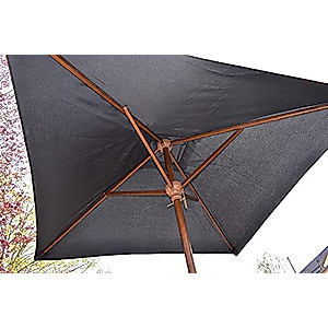 Germisept Marrin Black 7.5ft Patio Umbrella with Hand Crank and Wood Pole Base - Made from Recycled Water Bottles