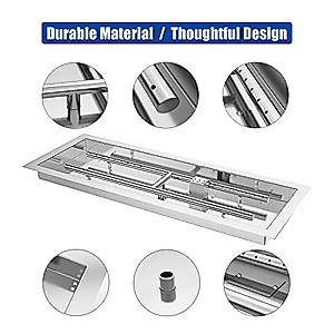 Grisun Fire Glass with Drop-in Fire Pit Kit 24 x 8 Inch, H-Shape Burner with Tray, Come with Upgraded Spark Ignition Kit for Gas Fire Pit, Fire Table