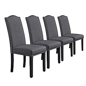 Yaheetech Dining Chairs with Rubber Wood Legs Fabric Upholstered Armless Chairs for Kitchen Dining Room Living Room Hotel Weeding Lounge Reception, Set of 4, Dark Gray