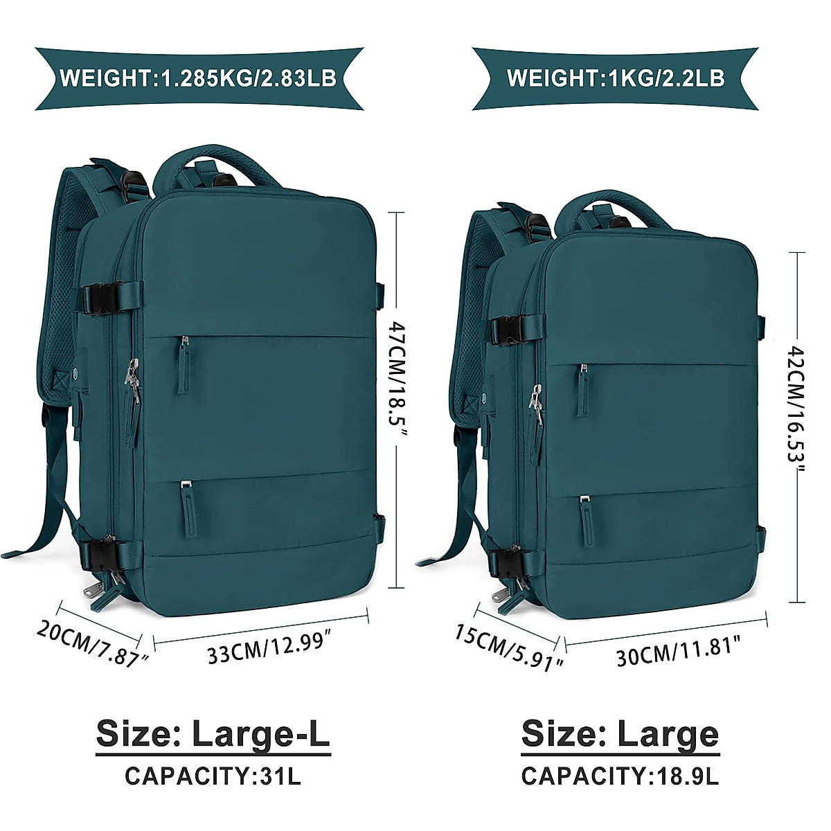 coowoz Large Travel Backpack For Women Men,Carry On Backpack,Hiking Backpack Waterproof Outdoor Sports Rucksack Casual Daypack Travel Essentials(Peacock Blue)