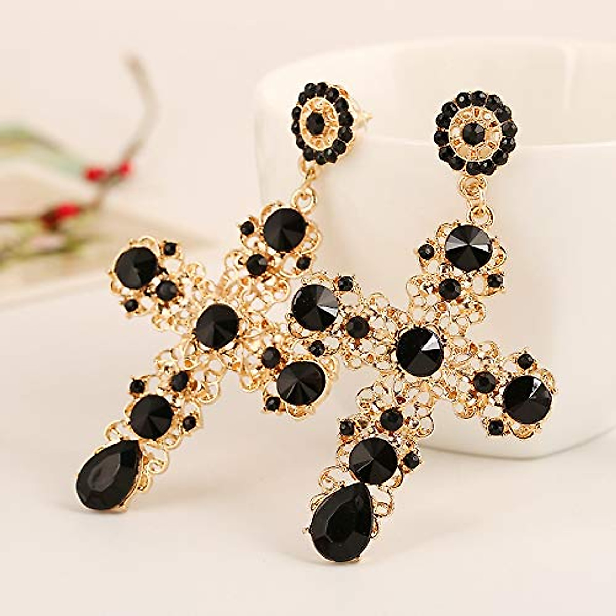 Big Black Cross Earrings for Women Black Cross Dangle Earrings First Communion Gifts Baptism Confirmation Catholic Christian Gifts