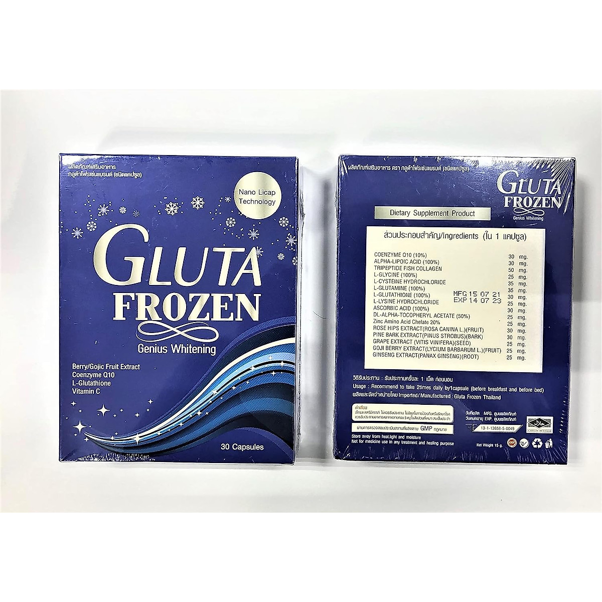 3 envelopes Frozen Collagen Whitening x10 Glutathione 10000 mg Reduce acne Freckles Melasma Aura Whitening Lightening Skin anti-aging Lightenin Skin Reduce Acne Hair Nails 1 envelopes : 60 Softgels