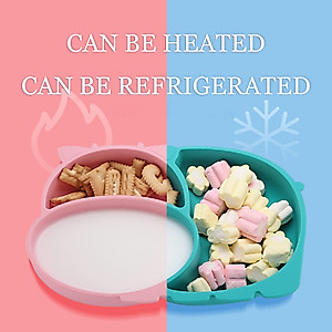 MOTEERLLU Silicone Divided Toddler Plates BPA Free Portable Non Slip Suction Plate with Spoon and Fork Set-Cow,Dishwasher and Microwave Safe. (Green)