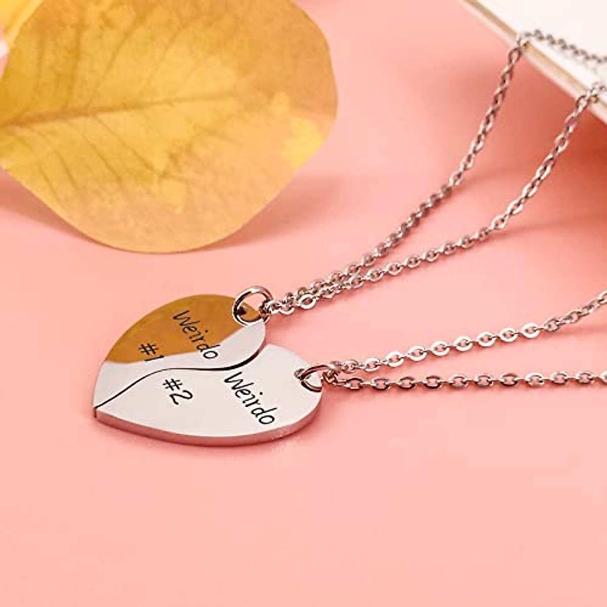 HOFOYA Split Heart Necklace Weirdo 1 Weirdo 2 Best Friends Forever Necklaces BFF Necklace for 2 Friendship Birthday Graduation Valentines Gifts for Sisters Best Friends.
