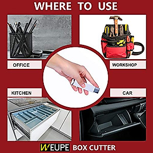 WEUPE Retractable Box Cutter, 12-Pack Metal Tap Knife Made in USA, Razor Blade Cardboard Opener, Lightweight Handy Utility Knife for Packages, Letters, Craft and Paper, Single Edge Razor Scraper