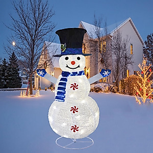 Mosy 4FT Snowman Outdoor Christmas Decorations, 3.2FT Folding Christmas Snowflake Cloth Snowman, Outdoor Snowman Lighted for Xmas Indoor/Outside Yard Holiday Party Decoration