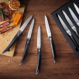 OAKSWARE Non Serrated Steak Knives Set of 8, 5 Inch German High Carbon Steel Steak Knife for Kitchen, Sharp Knives with Full-Tang Ergonomic Handle, Black