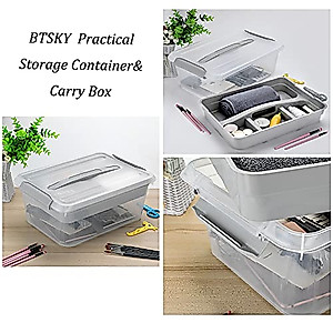 BTSKY Stack & Carry Box, Clear Plastic Storage Container Stackable Home Utility Box with Removable Tray Multi-Purpose Storage Bin for Organizing Stationery, Sewing, Art Craft Supplies(Grey)