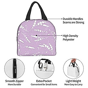 carati Cute Lavender Flowers Light Purple Lunch Box Reusable Lunch Bag Cooler Tote Travel Picnic Insulated Durable Shopping