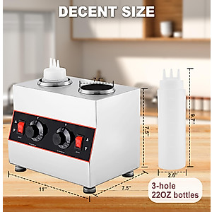 Saladulce Electric Cheese Sauce Warmer Nacho Cheese Dispenser Warmer with 22oz Bottles, Bottle Warmer for Cheese Chocolate Hot Fudge Caramel 86-185℉ 110V
