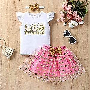 LYQTloml Toddler Kids Baby Girls Birthday Princess Outfits Dress Vest Sleeveless Shirts Tank Top Dot Mesh Tutu Skirt 2PCS Summer Sets A Pink…