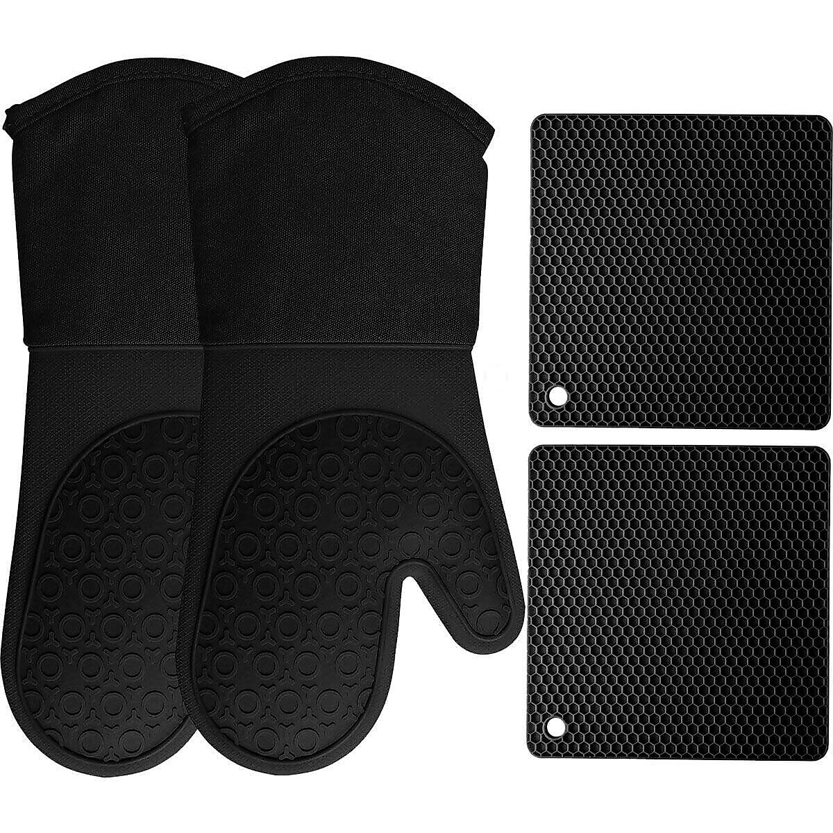 HOMWE Kitchen Cutting Board (3-Piece Set) and Silicone Oven Mitts and Pot Holders, 4-Piece Set