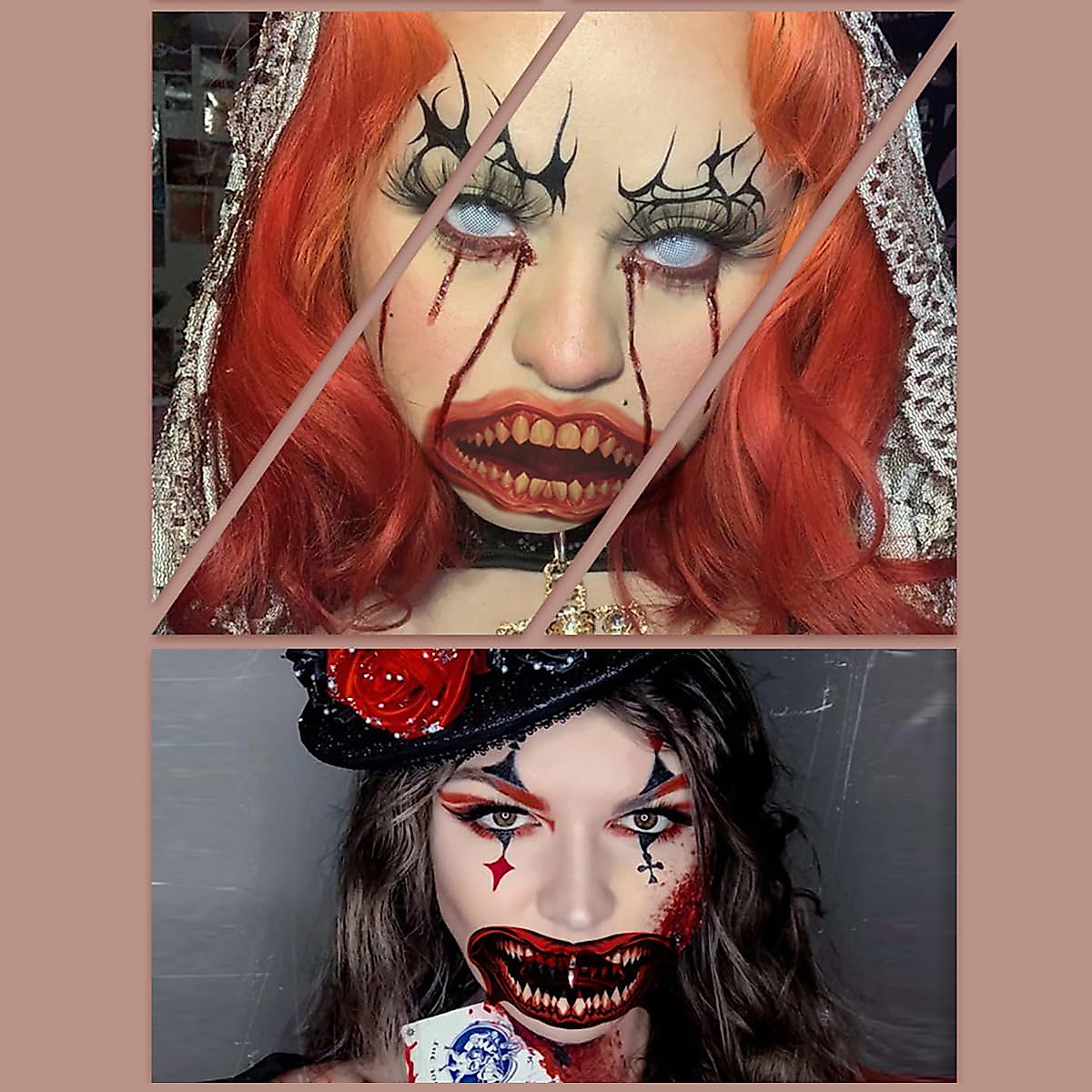 Halloween Clown Horror Mouth Tattoo Stickers 10 Sheets Gothic Halloween Horror Mouth Face Sticker Temporary Tattoo Fake Tattoos for Adults Halloween Prank Makeup Temporary Tattoo Paper Party Favors