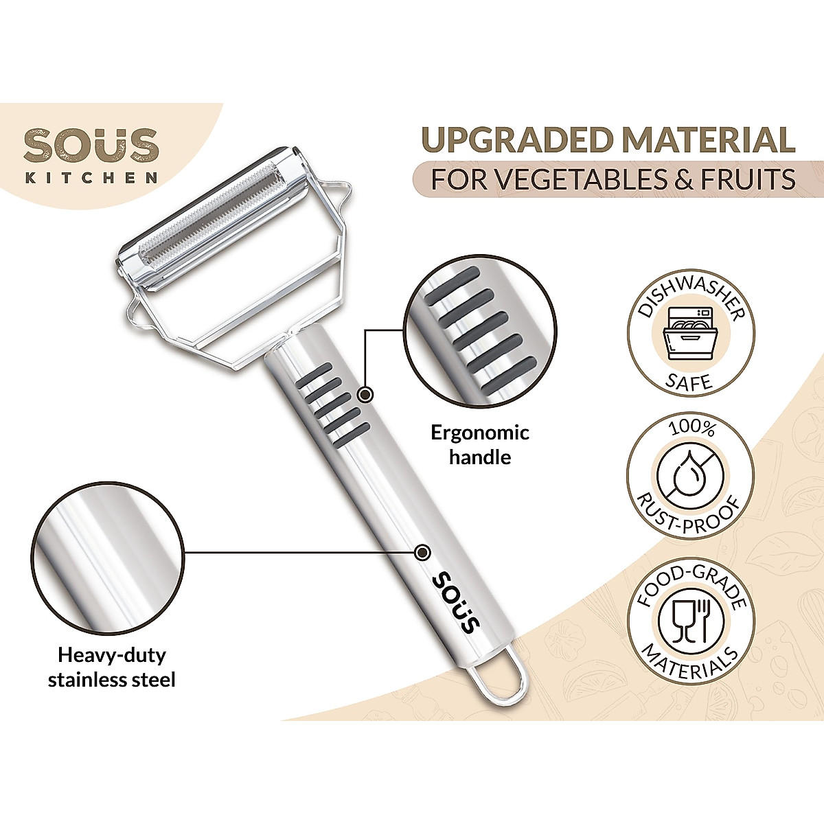 Sous Kitchen Fruit Peeler & Vegetables Peeler for Kitchen - Julienne Peeler & Veggie Peeler with Stainless Steel Blade - Carrot Peeler & Potatoes Peeler with Apple Sharple Peelers (2 Pcs)