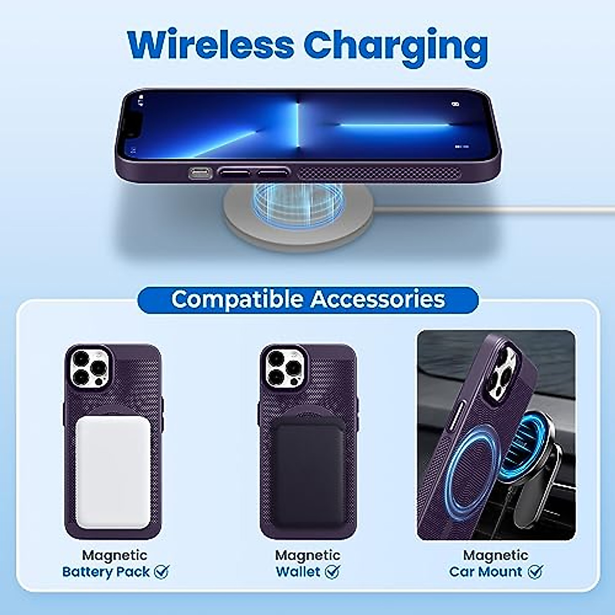 ZCDAYE for iPhone 14 Pro Max Magnetic Case, 3D Hollow Mesh Heat Dissipation Phone Case Compatible with Magsafe, Breathable Cooling Hard PC Shockproof Cover for iPhone 14 Pro Max(6.7 inch, Dark Purple)