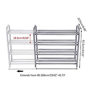 GEMITTO Shoe Rack Organizer for Closet Entryway, 4 Tiers Adjustable Heavy Duty Metal Shoe Storage Shelf, Large Enough for 20+ Pairs of Shoes (23.6"~41.7"x8.9"x24.2")(Silver)