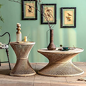 Gexpusm Round Rattan Coffee Table, Rattan Round Table Art Reception Living Room Table for Indoor and Patio(Contains Coffee Table only)