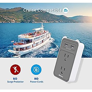 Outlet Extender with Multi Plugs, Huntkey Multi USB Plug Outlet Splitter W. Phone Cradle & 2 USB A Plug Charging Port （No Surge Protector)