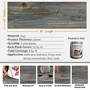 VEELIKE Reclaimed Blue Wood Vinyl Flooring Peel and Stick Floor Tile Wood Look Vinyl Plank Flooring 6''x36'' Floor Peel and Stick Tiles Waterproof Laminate Flooring for Bathroom Kitchen RV 4-Pack