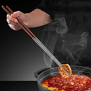Kichvoe 1 Pair Long Cooking Chopstick Stainless Steel Chopstick with Wooden Handle 40cm Chinese Long Hot Pot Chopstick Wooden Frying Chopstick for Hot Pot Frying Noodle Cooking Favor