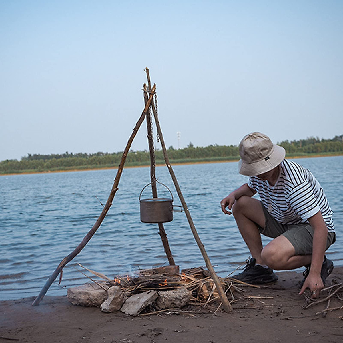 INYX SHOES Outdoor Cooking Kitchen Camping Branches Tripod Board Stainless Steel Campfire Support Plate with Adjustable Chain for Hanging Cookware Lightweight Portable Durable (Style1)