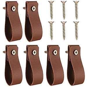 Qianyu 6 Pcs PU Leather Wall Hooks Curtain Rod Hanging Straps Towel Holder Hanger Cabinet Handle Loop Storage Supplies Boho Style Decor for Bathroom Kitchen Bedroom