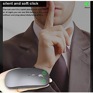 SUNGI Bluetooth Mouse, Rechargeable Wireless Mouse Dual Mode(Bluetooth 5.2+USB),Silent Slim with Adjustable DPI Computer mice for MacBook,Laptop,Tablet,PC,iPad Pro,iPad Air,OS Android,Windows(Silver)