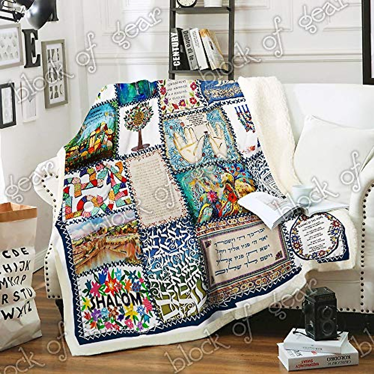 GEEMBI Jewish Blessings Sofa Blanket PN669, Youth Sherpa Fleece Throw Blankets Bedding Blanket Reversible -Decorative Blanketed - Artwork Sherpa Blanket - Best Gift 2019