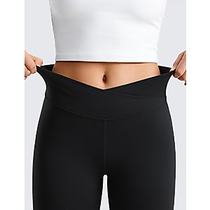 CRZ YOGA Girls Butterluxe Crossover Athletic Leggings - High Waist V Cross Kids Lounge Pants Yoga Active Dance Running Tights Black X-Large