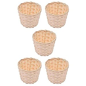 Woven Basket 5 Pcs Desktop Bamboo Weaving Storage Basket Small Bamboo Woven Storage Box Flower Pot Garbage Can for Debris Crafts Jewelry Organizer Desk Decoration Wicker Storage Basket