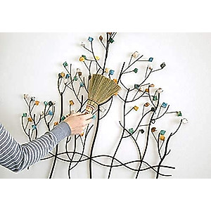 SN SKENNOVA - (Tiny Size) 11 inch Short of Asian Whisk Broom Thai Natural Straw Broom with Embroidery Nylon Thread Handle with Nylon Hanger
