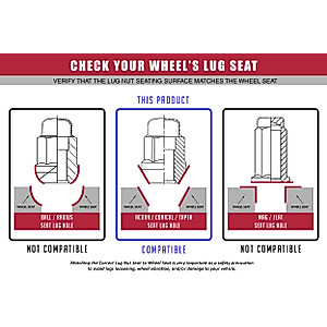 Wheel Accessories Parts Set of 16 ATV/UTV Lug Nut Kit M12x1.5 Thread Closed End Bulge Acorn Lug Nuts 1.38” Long - Cone Seat - 19mm (3/4”) Hex Wheel Lug Nut (Red)