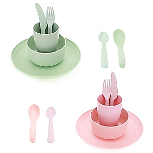 FULANDL 14Pcs Dinnerware Sets, Lightweight Healthy Plates, Soup Spoon, Bowls, Cups and Cutlery Sets- Dishwasher & Microwave Safe (Set for 2)