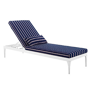 Modway Perspective Aluminum Outdoor Patio Chaise with Cushions, Lounge Chair, White Striped Navy