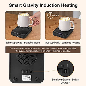 Feify Coffee Mug Warmer，Electric Coffee Warmer for Desk Home Office, Auto On/Off Gravity-Induction Smart Cup Warmer with 9 Temperature Setting，1-9 Timer Beverage Warmer Plate for Candle Milk Tea Black