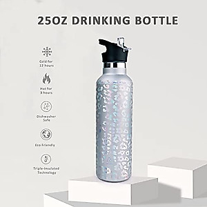 Swig Sip Insulated Water Bottle - 25oz Double Wall Stainless Steel Tumblers with Straw Vacuum Insulated Thermos Workout Tumbler (Laser Siver)