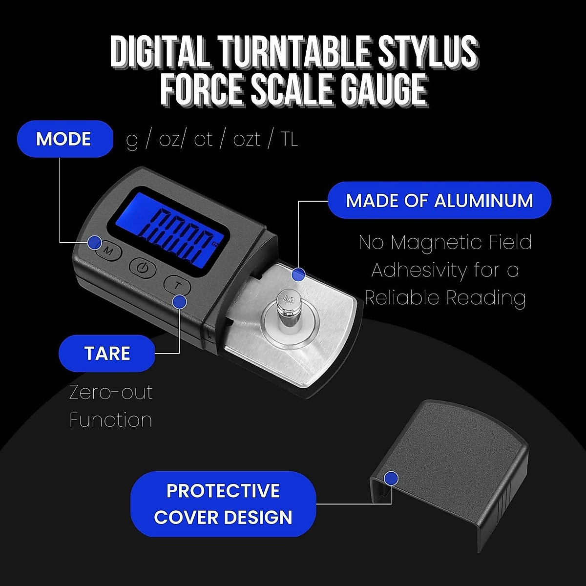 Flexzion Professional Digital Turntable Stylus Scale Load Scale Gauge Record Player Needle Cartridge Scale Vinyl Stylus Turntable Force Scale Gauge with LCD Backlight for Tonearm Phono Cartridge