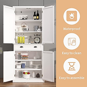 ARTPOWER Kitchen Pantry Storage Cabinet with Drawer and Adjustable Shelves, Bathroom or Hallway, White
